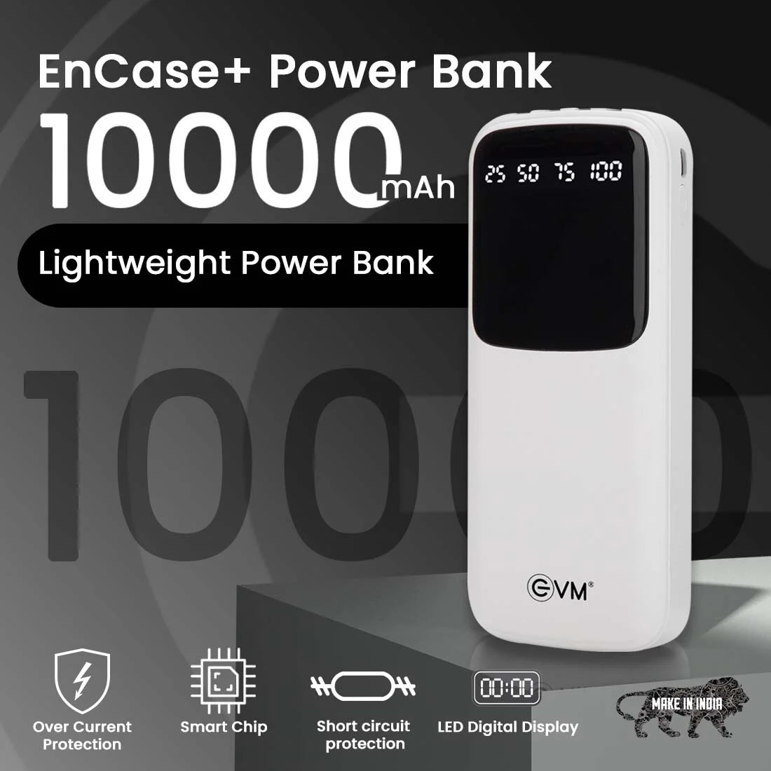 EVM ENCASE+ 10000mah 4 IN1 with Attached Cable & LED Display Power Ban ...